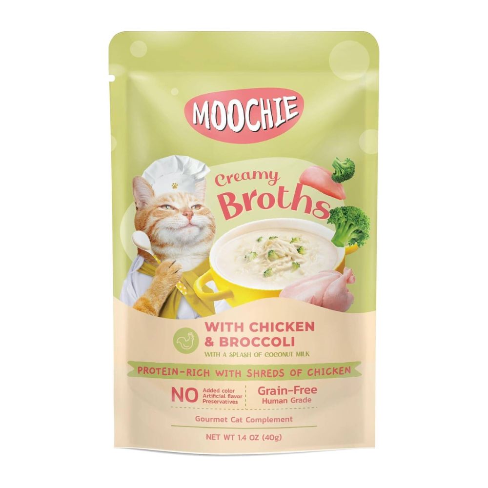 Moochie Cat Creamy Broths with Chicken & Brocoli 40gr) - Lolas Food